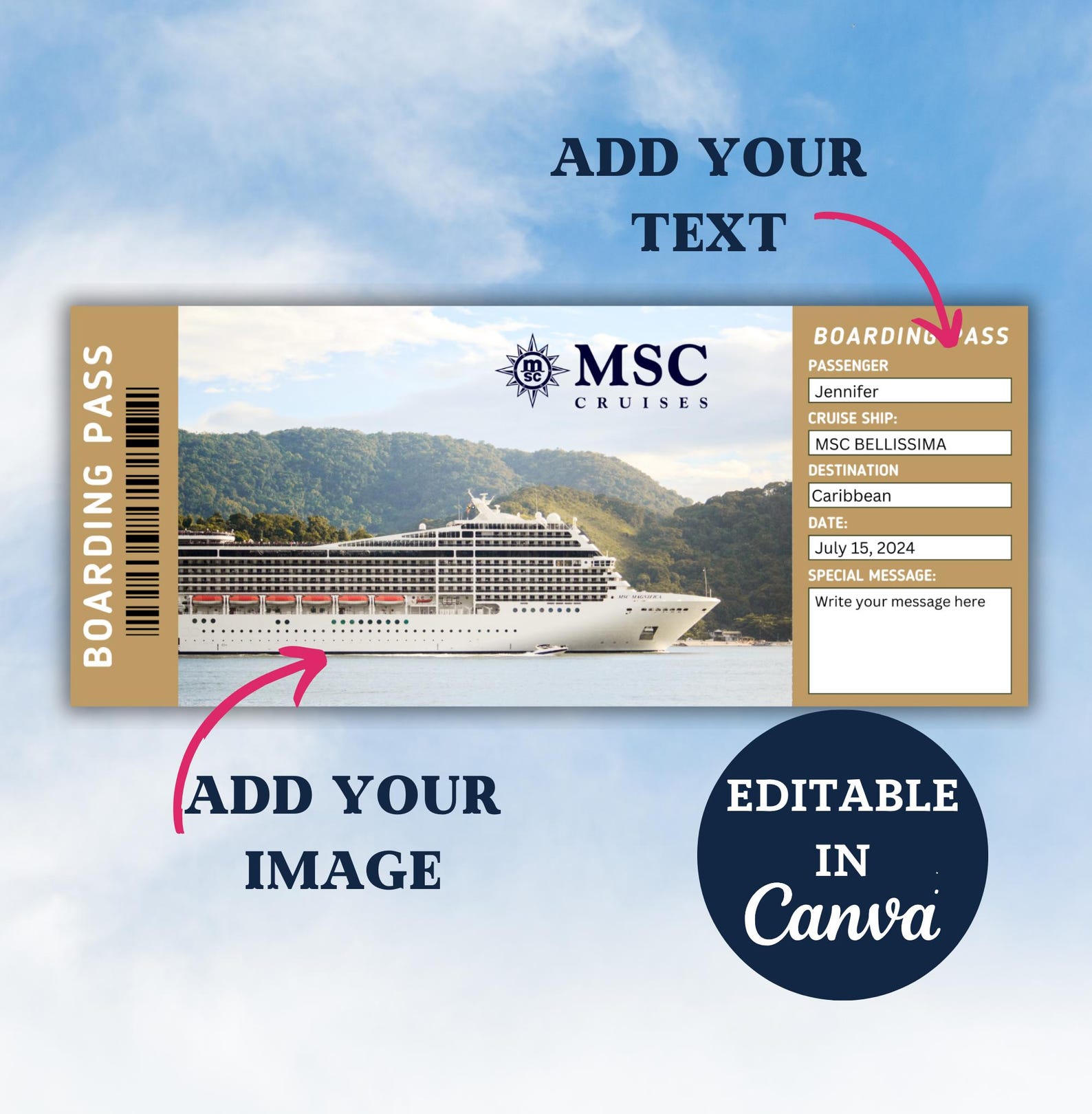 EDITABLE MSC Cruise Ticket-editable Boarding Pass-print Surprise Gift ...