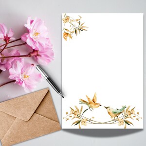 Bird Stationary,floral Stationery,watercolor Flower Writing Letter ...