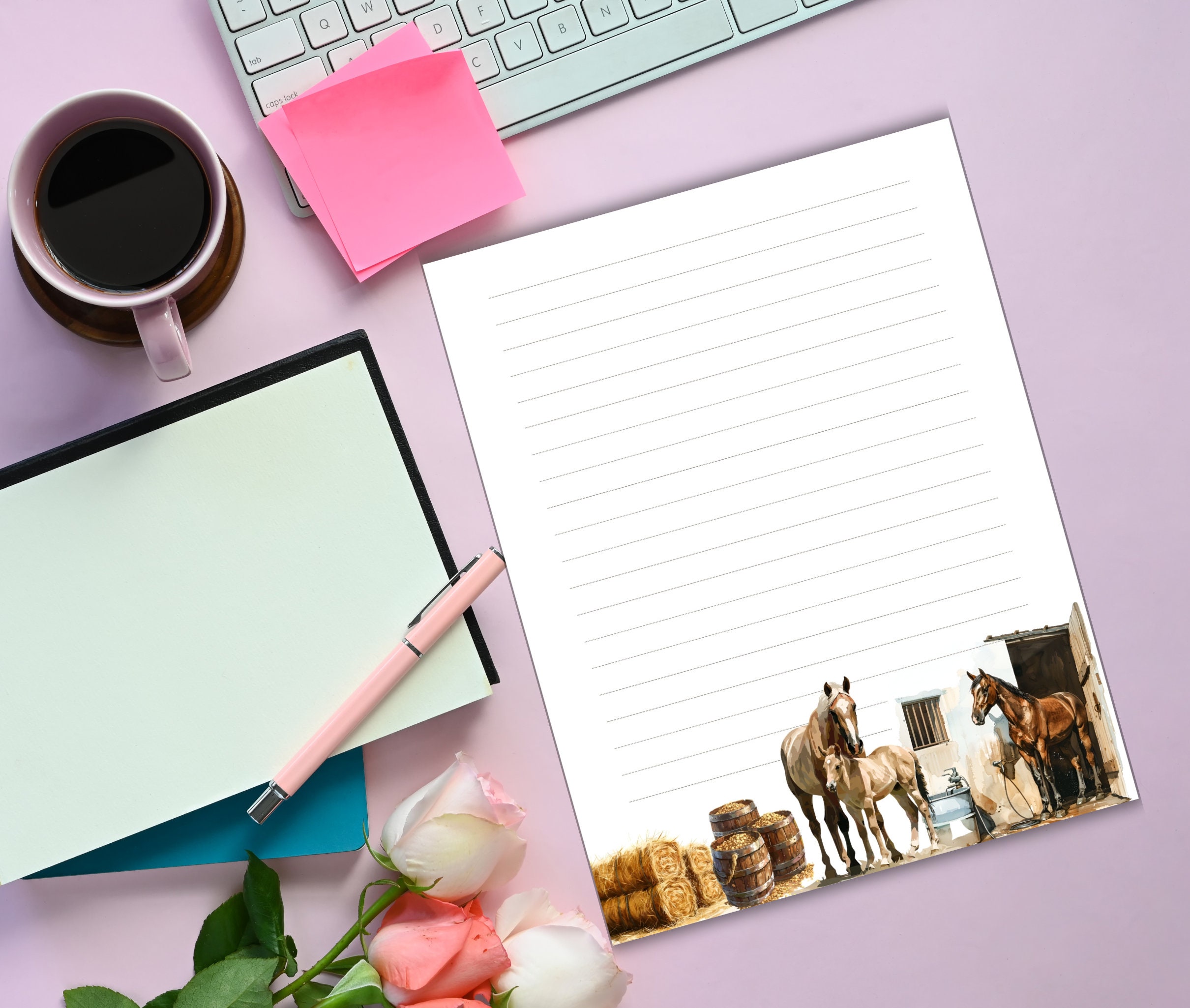 Horses in the Stable Printable Stationery-cute Horse Writing Printable ...