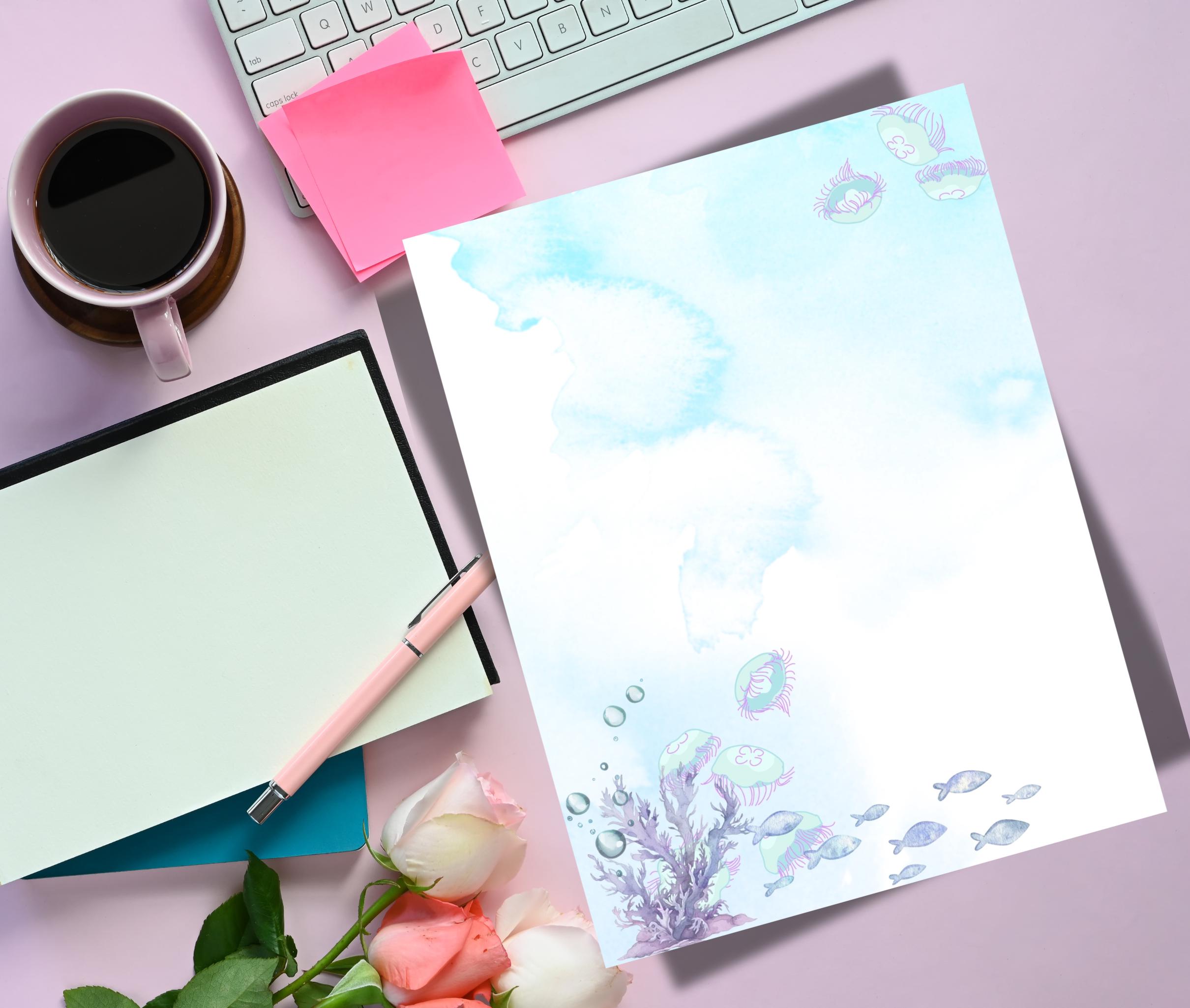 Sea Printable Stationary Marine Stationery Watercolor Writing Paper ...