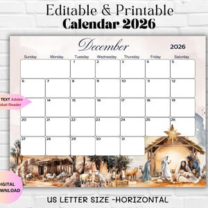 Nativity Religious Fillable Monthly Planner-christian Christmas ...