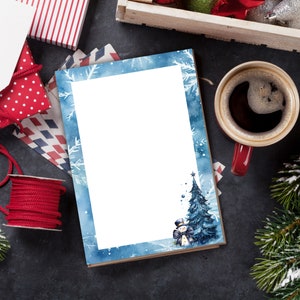 Blue Winter Printable Stationery-christmas Tree Snowman Writing Paper ...