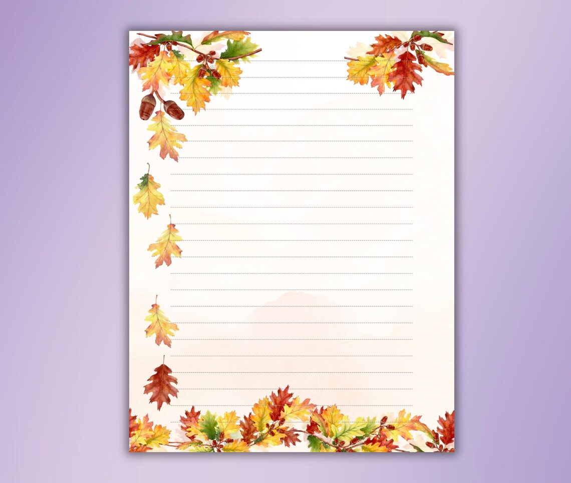 Autumn Printable Stationery,fall Leaves Digital Letter,stationary ...