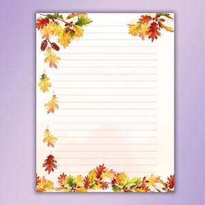 Autumn Printable Stationery,fall Leaves Digital Letter,stationary ...