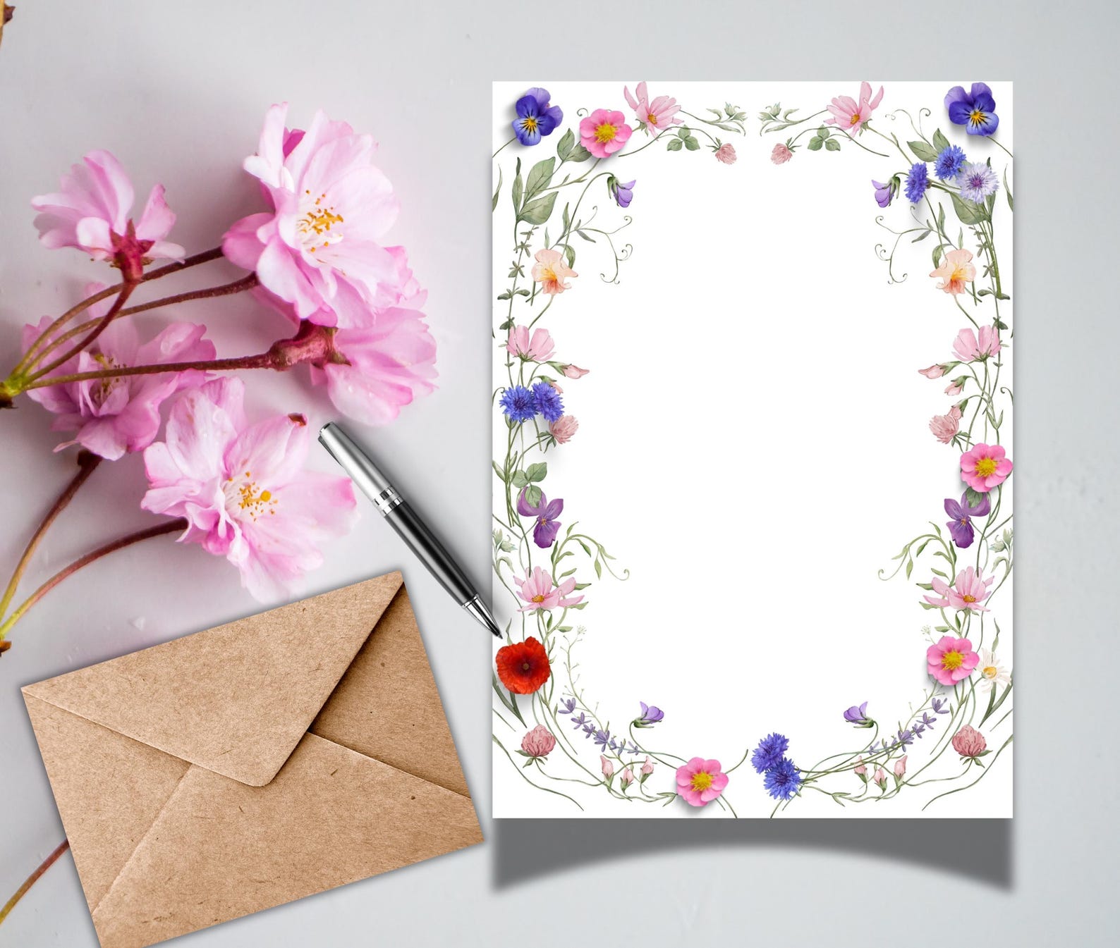 Wildflower Printable Stationery Set-flower Writing Paper Unlined Lined ...