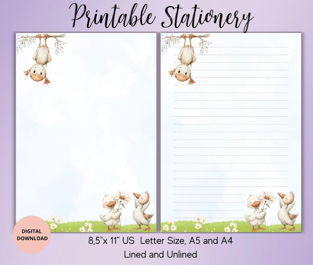 Cute Gooses Printable Stationery-gooses Writing Paper Set Lined Unlined ...