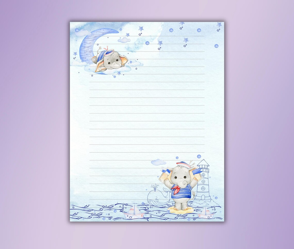 Elephant Printable Stationery-kids Stationary-animal Writing Paper Set ...