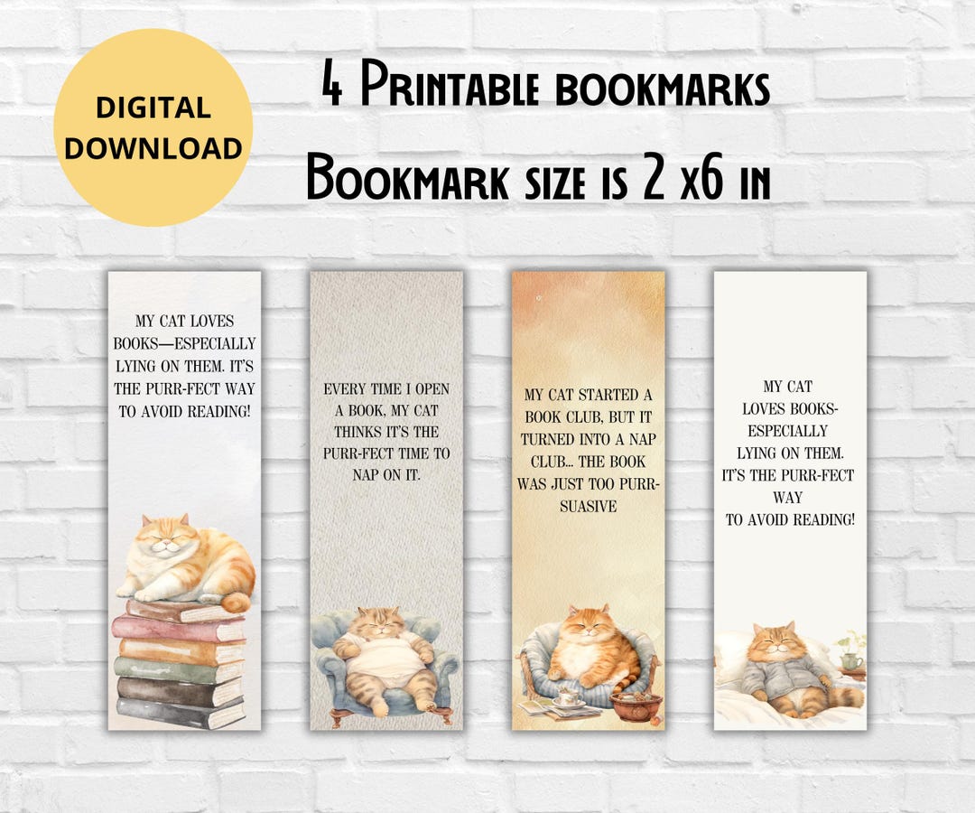 PRINTABLE Cat Bookmark Set-cat Lover Bookmark- Bookmark Set-book Lover ...