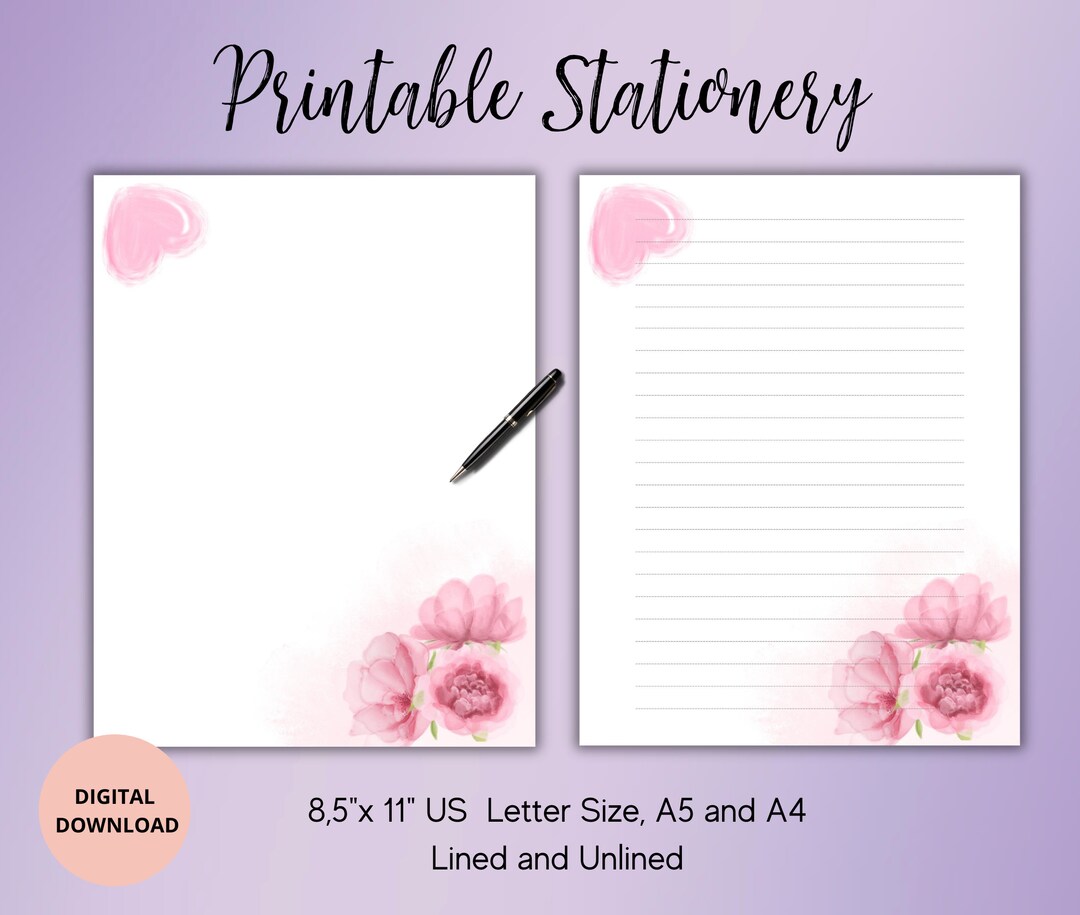 Watercolor Pink Flower Printable Stationery,love Letter Set, Loral ...