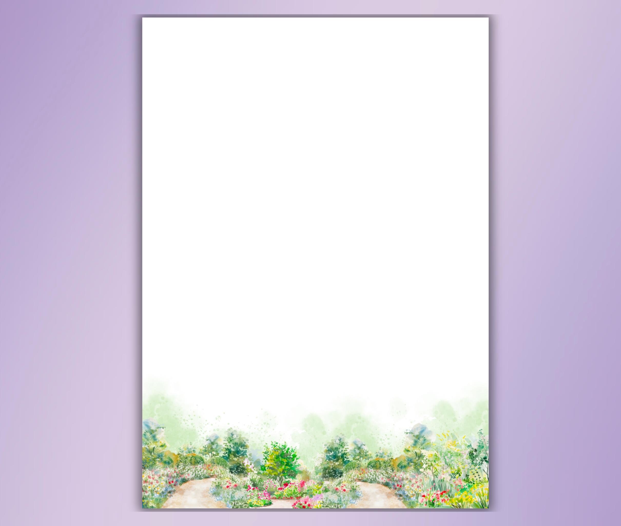 Watercolor Spring Scene Printable Stationery Set-spring Garden Writing ...