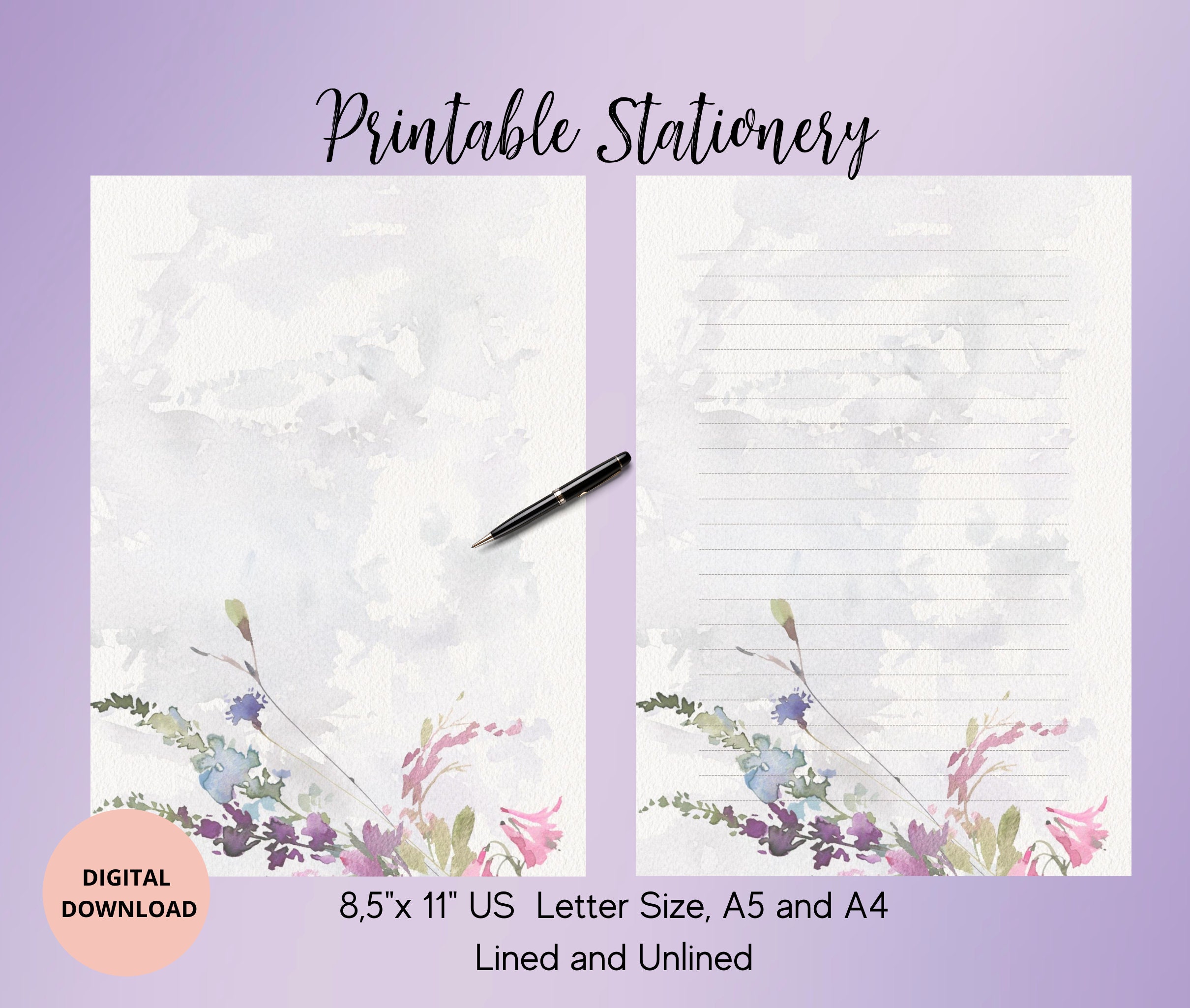 Watercolor Flower Printable Stationery,wildflower Stationary Floral ...
