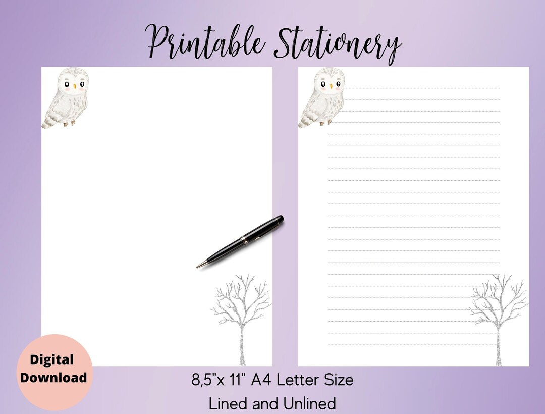 Owl Printable Stationery-tree Printable Stationary-cute Letter - Etsy