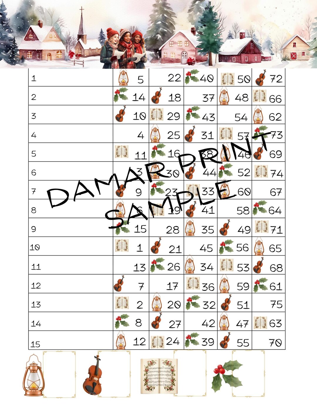 Christmas Bingo Boards - Instant Download -15 Lines -carolers Printable ...