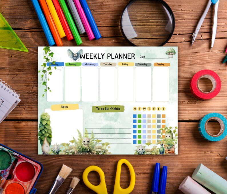 Editable Printable Weekly Planner-kids Weekly Planner-fantasy Children ...