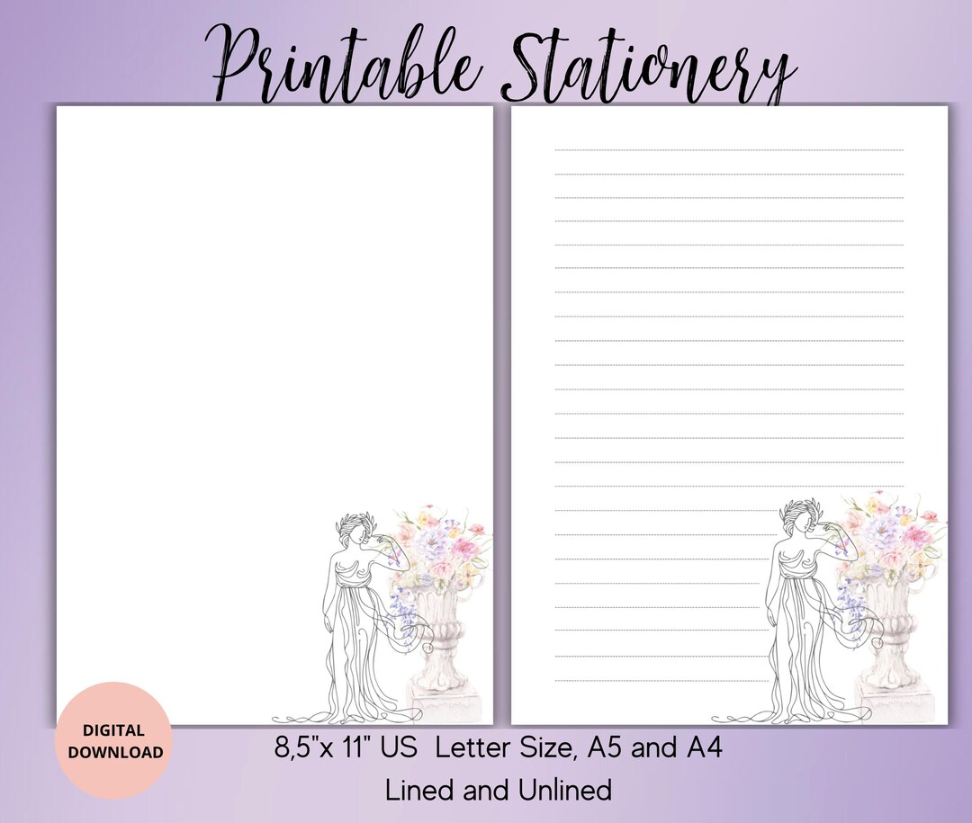 Statue of a Goddess Printable Stationery-flower Writing Paper Set Lined ...