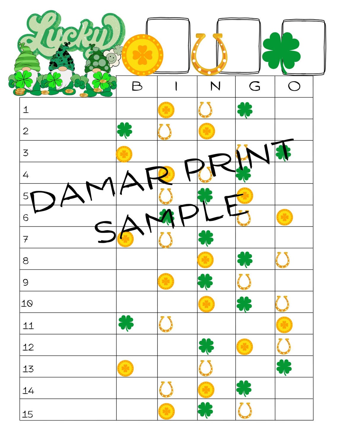 Lucky Bingo Boards - Instant Download -15 Lines -st Patricks Day ...