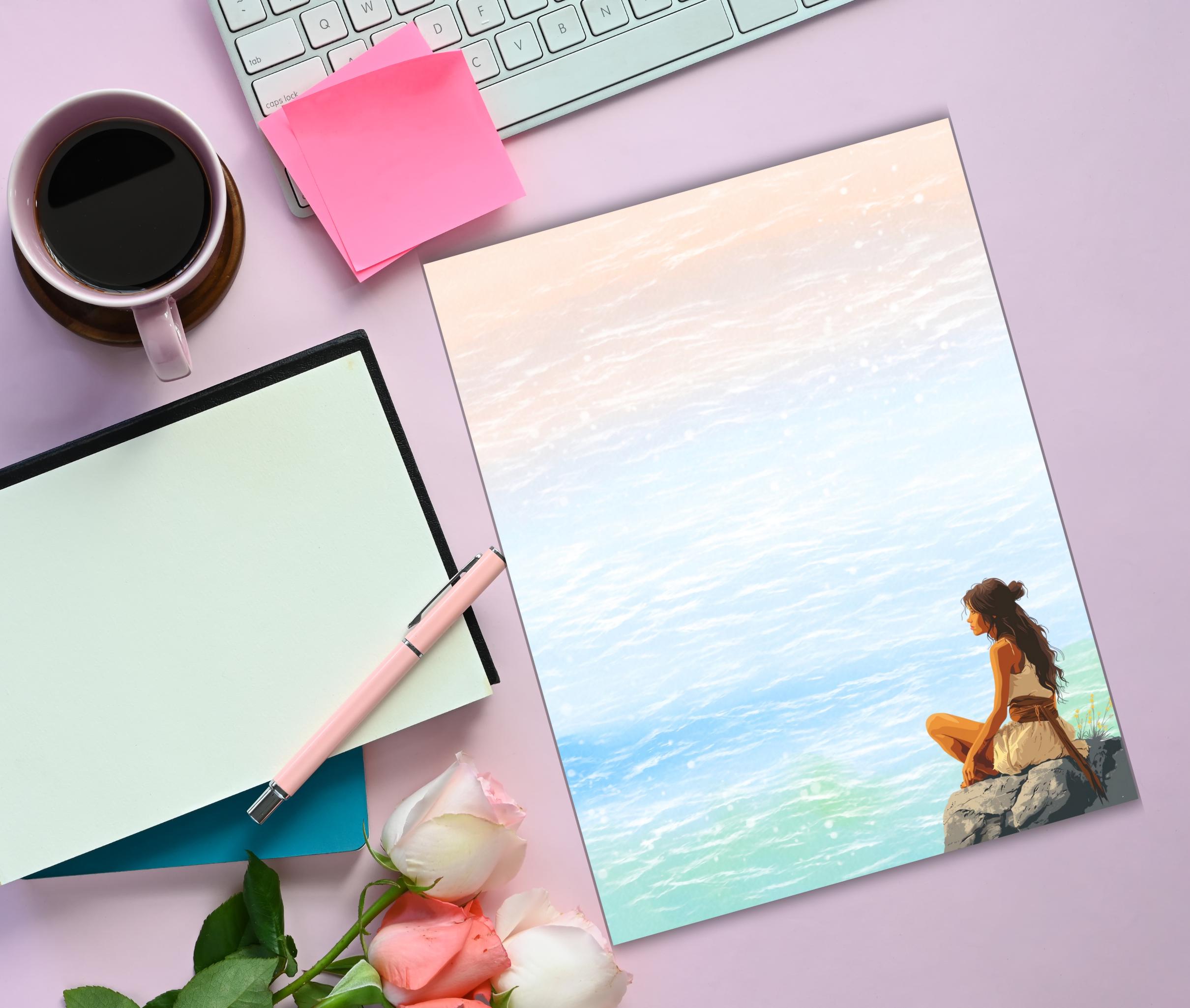 Girl Printable Stationery-watercolor Summer Writing Paper Set Unlined ...
