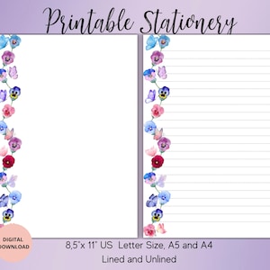 Pansies With Butterflies Printable Stationery-flower Writing Paper ...