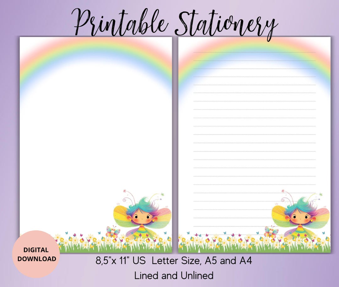 Rainbow Printable Stationery-watercolor Writing Paper Lined Unlined A4 ...