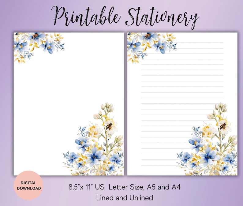 Flower Printable Stationery,watercolor Floral Stationary,digital ...