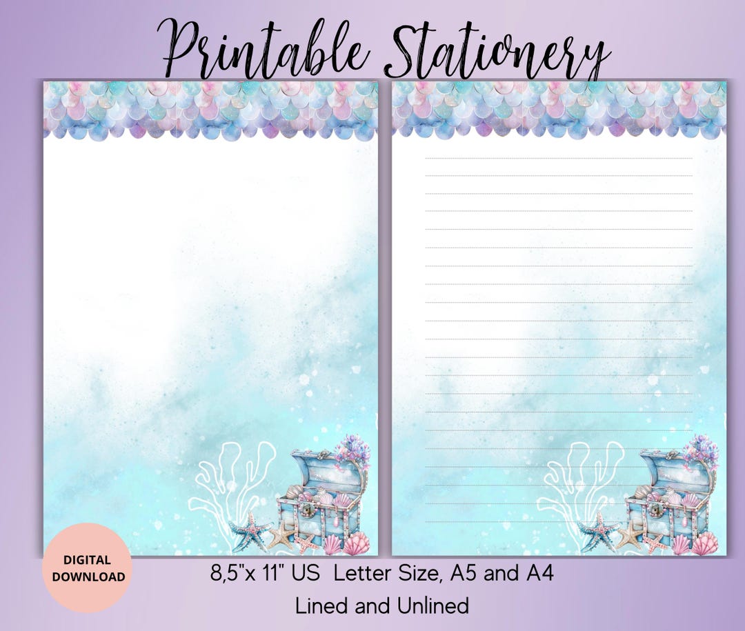 Undersea Treasures Printable Stationery-writing Paper Unlined Lined A5 ...