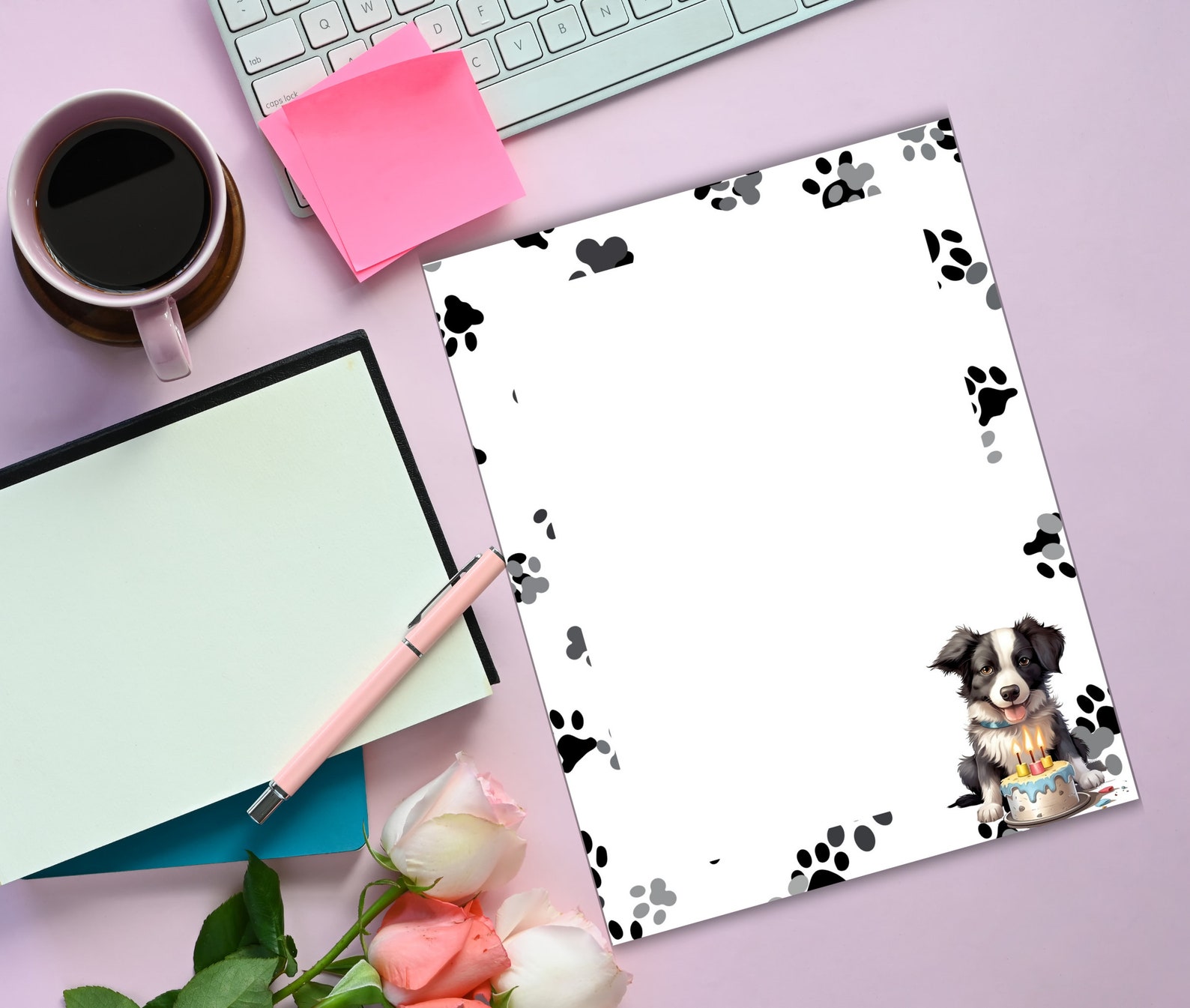Dog Printable Stationery-dog Paw Writing Letter Paper Set Lined Unlined ...