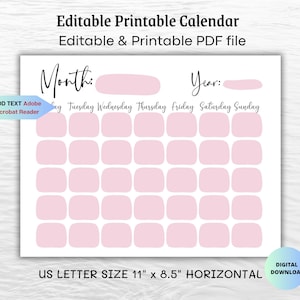 Open Calendar Landscape-blank Month Calendar-printable Editable ...