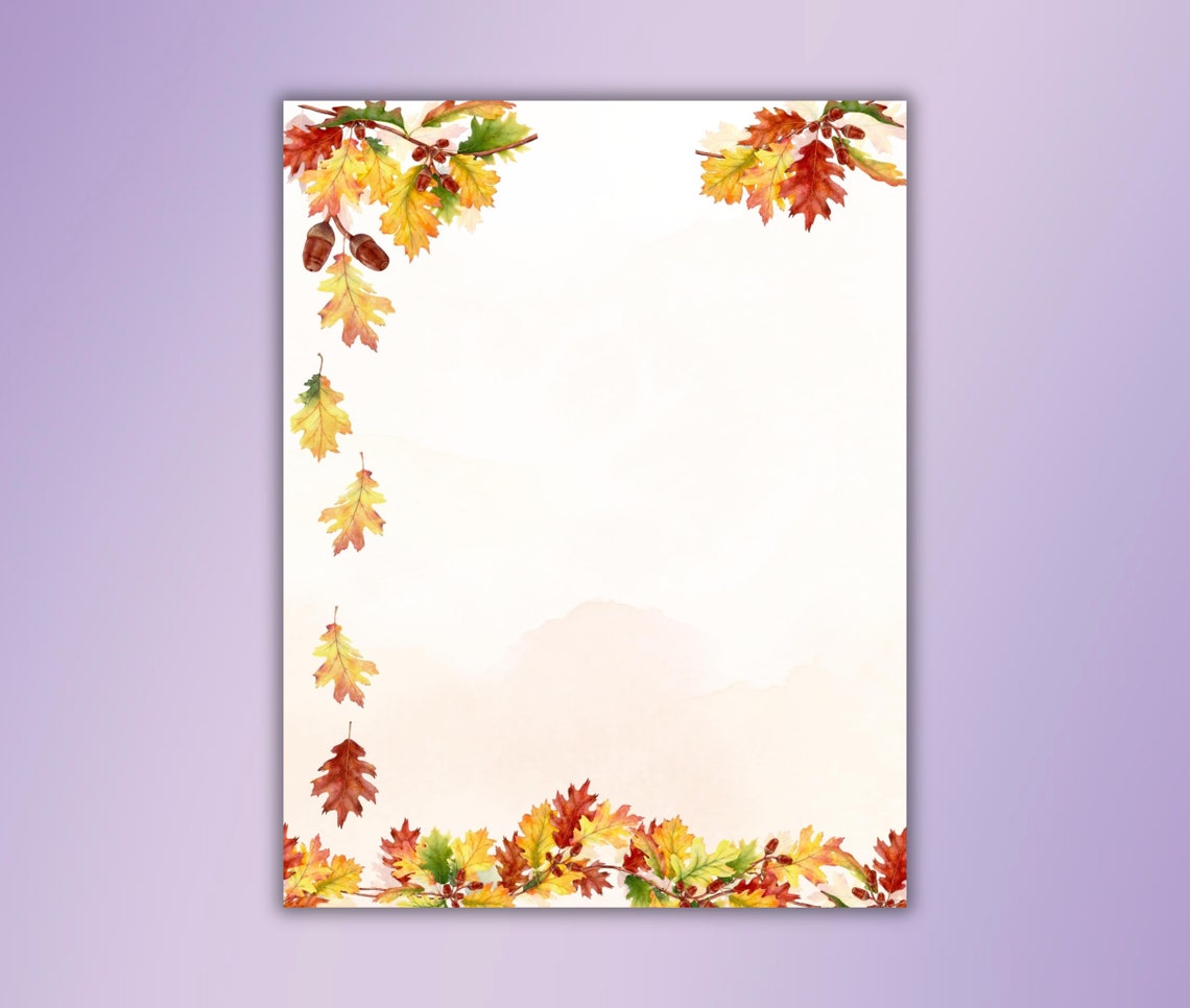 Autumn Printable Stationery,fall Leaves Digital Letter,stationary ...