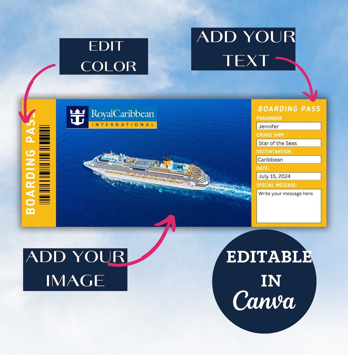 Editable Royal Caribbean Cruise Ticket-print Surprise Gift Cruise ...