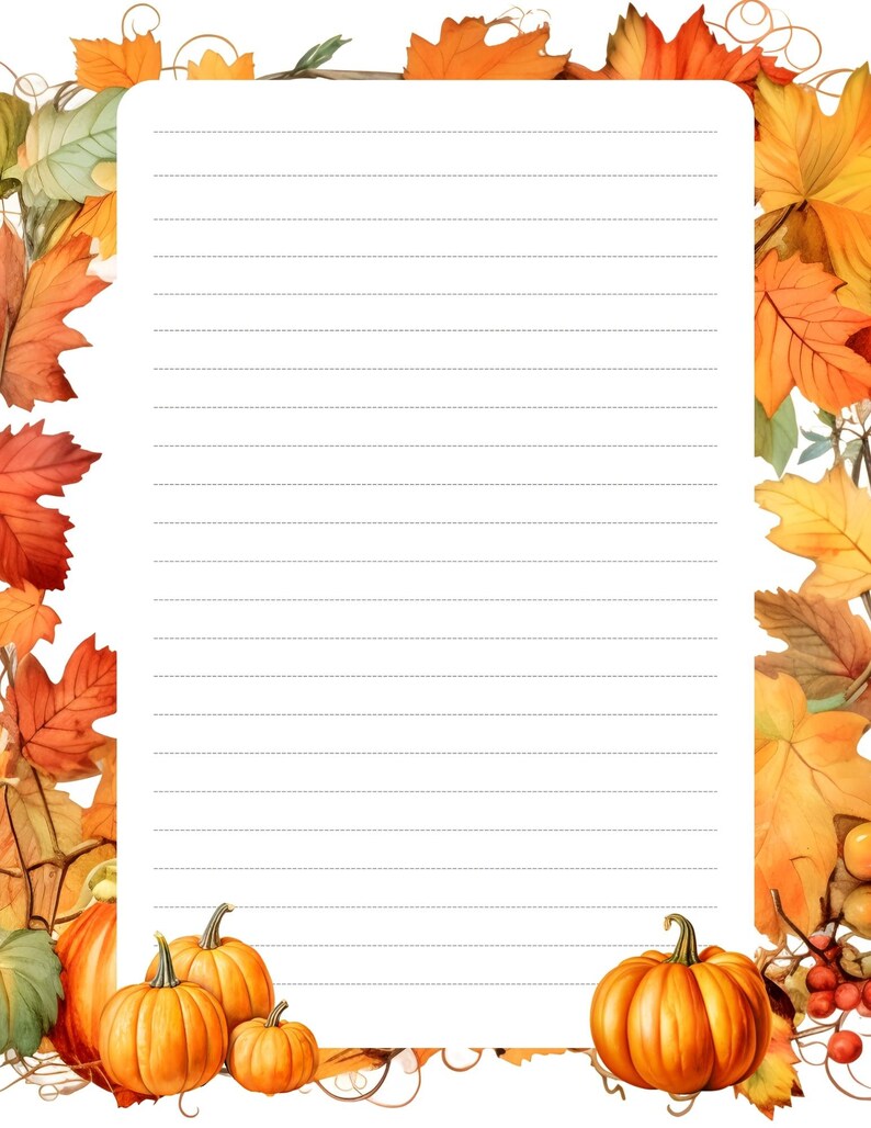 Fall Pumpkins Printable Stationery,autumn Printable Stationery ...