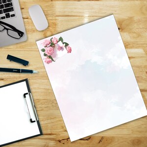 Watercolor Rose Printable Stationery-floral Stationary-botanical ...
