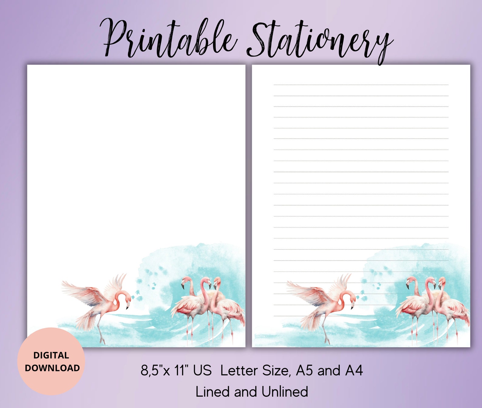 Flamingo Printable Stationery-birds Stationary-tropical Notepad ...