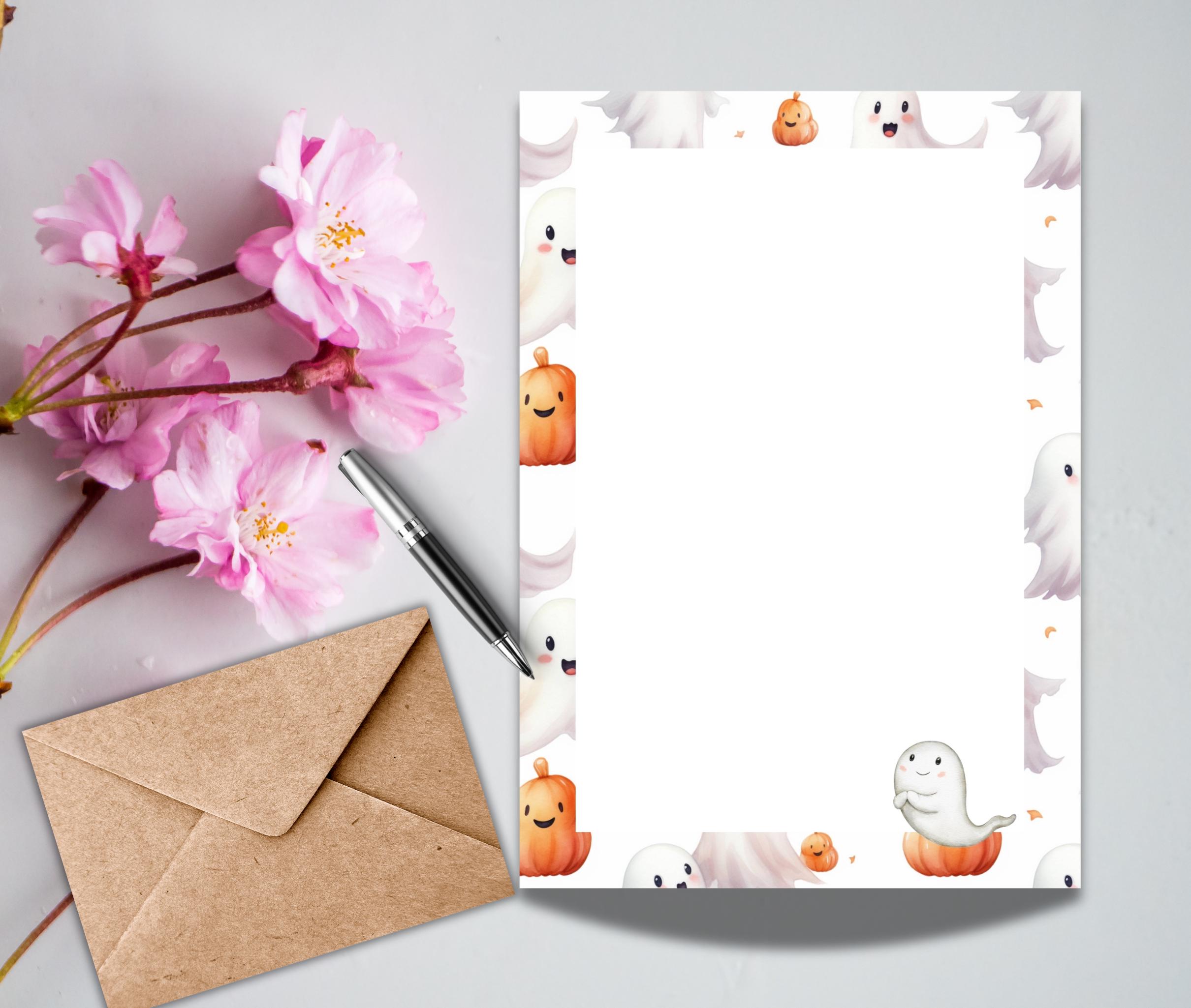 Cute Ghosts and Pumpkin,cute Notepaper,autumn Printable Stationery ...