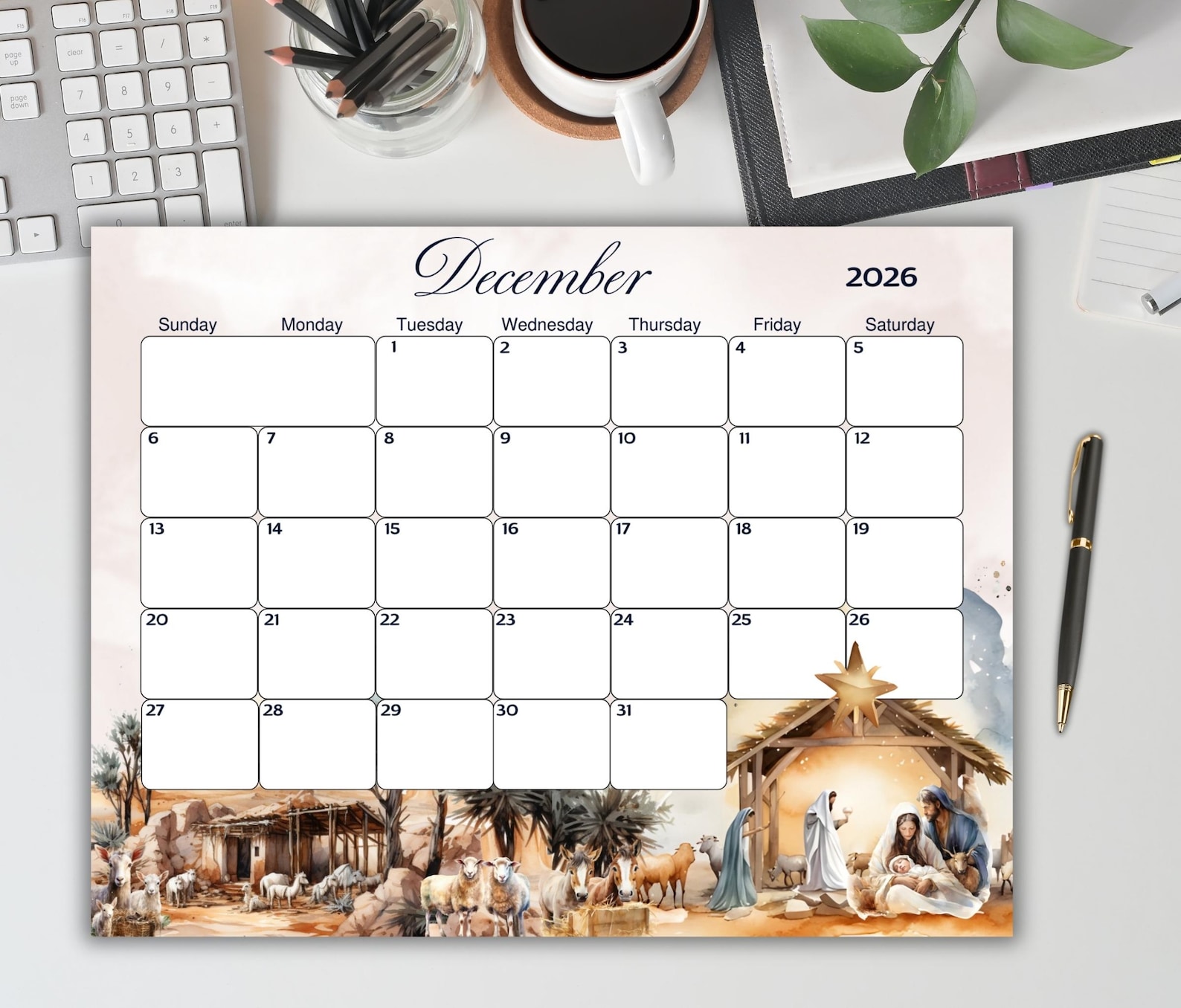 Nativity Religious Fillable Monthly Planner-christian Christmas ...