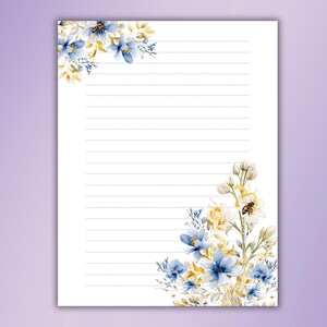 Flower Printable Stationery,watercolor Floral Stationary,digital ...