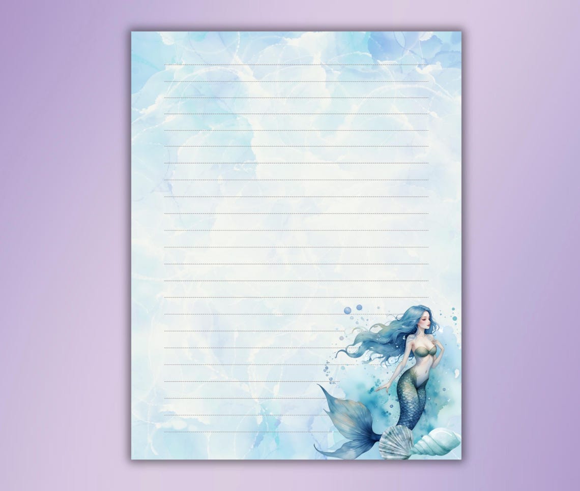 Watercolor Mermaid Printable Stationery-marine Writing Paper Set A4/A5 ...