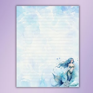 Watercolor Mermaid Printable Stationery-marine Writing Paper Set A4/A5 ...