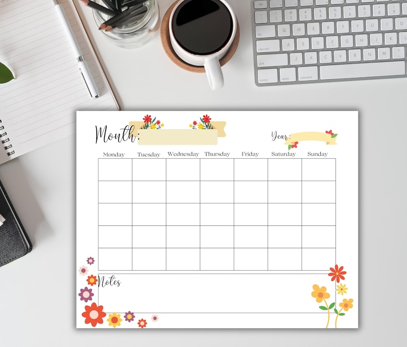 Open Monthly Calendar-undated Monthly Planner Printable Editable ...