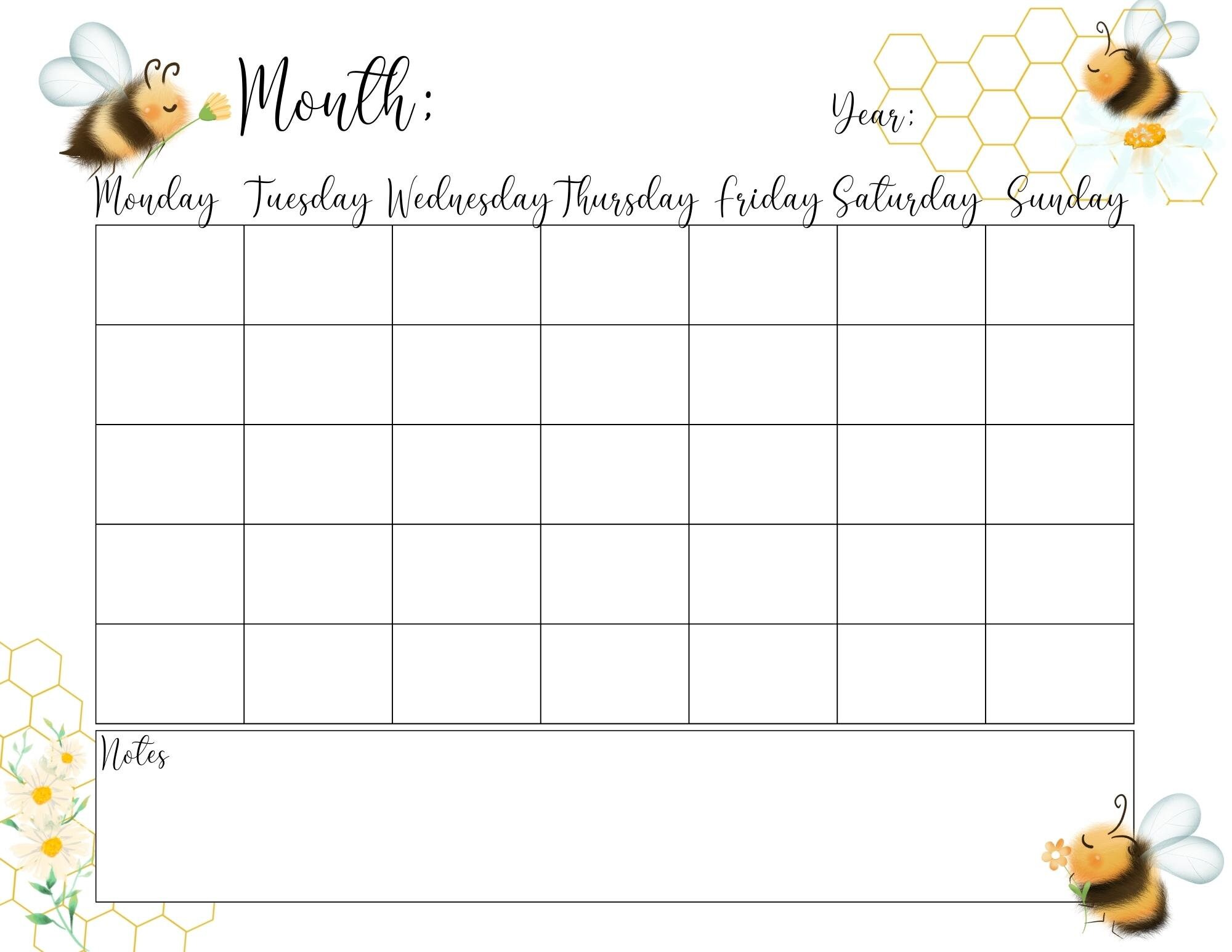 Monthly Planner-editable Printable Monthly Calendar-landscape Monthly ...
