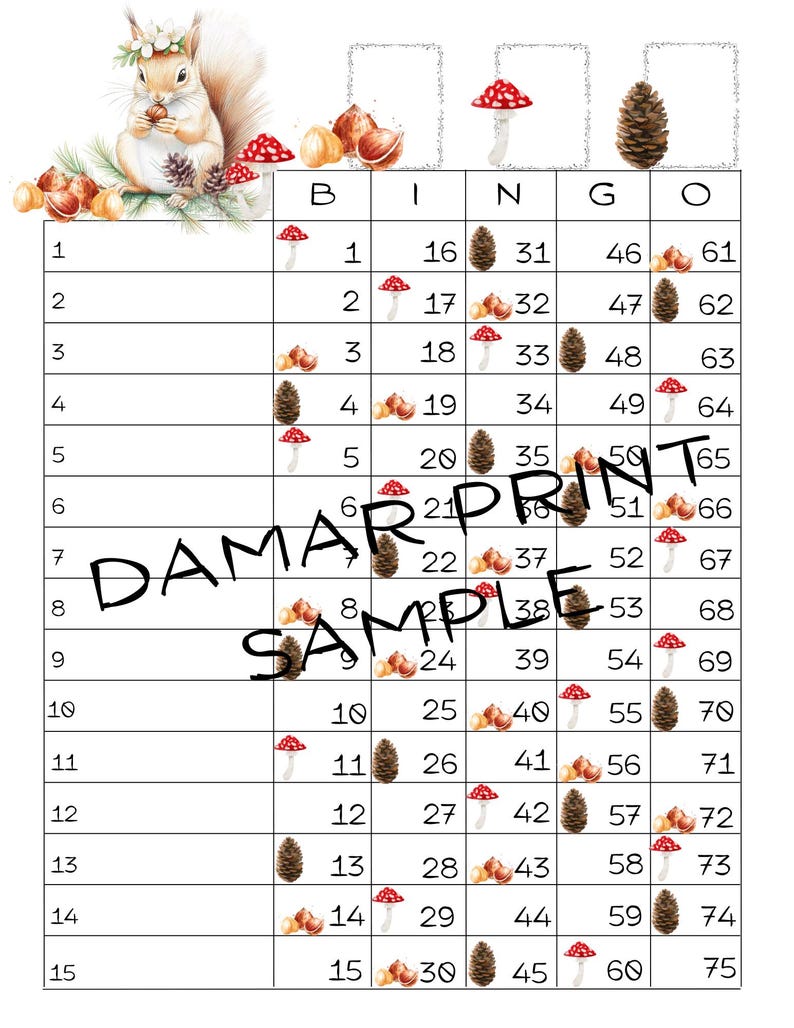 Squirrel Printable Bingo Boards-instant Download -woodland Animal Bingo ...
