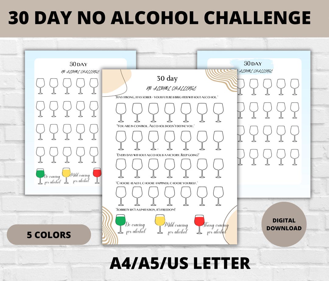 30 Day NO ALCOHOL Challenge Printable-alcohol Free Tracker-sobriety ...