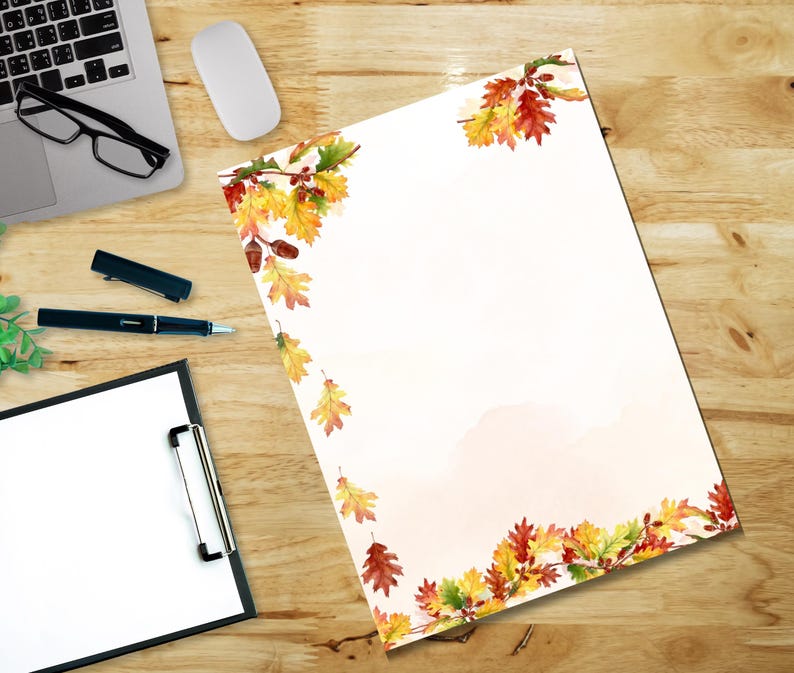 Autumn Printable Stationery,fall Leaves Digital Letter,stationary ...