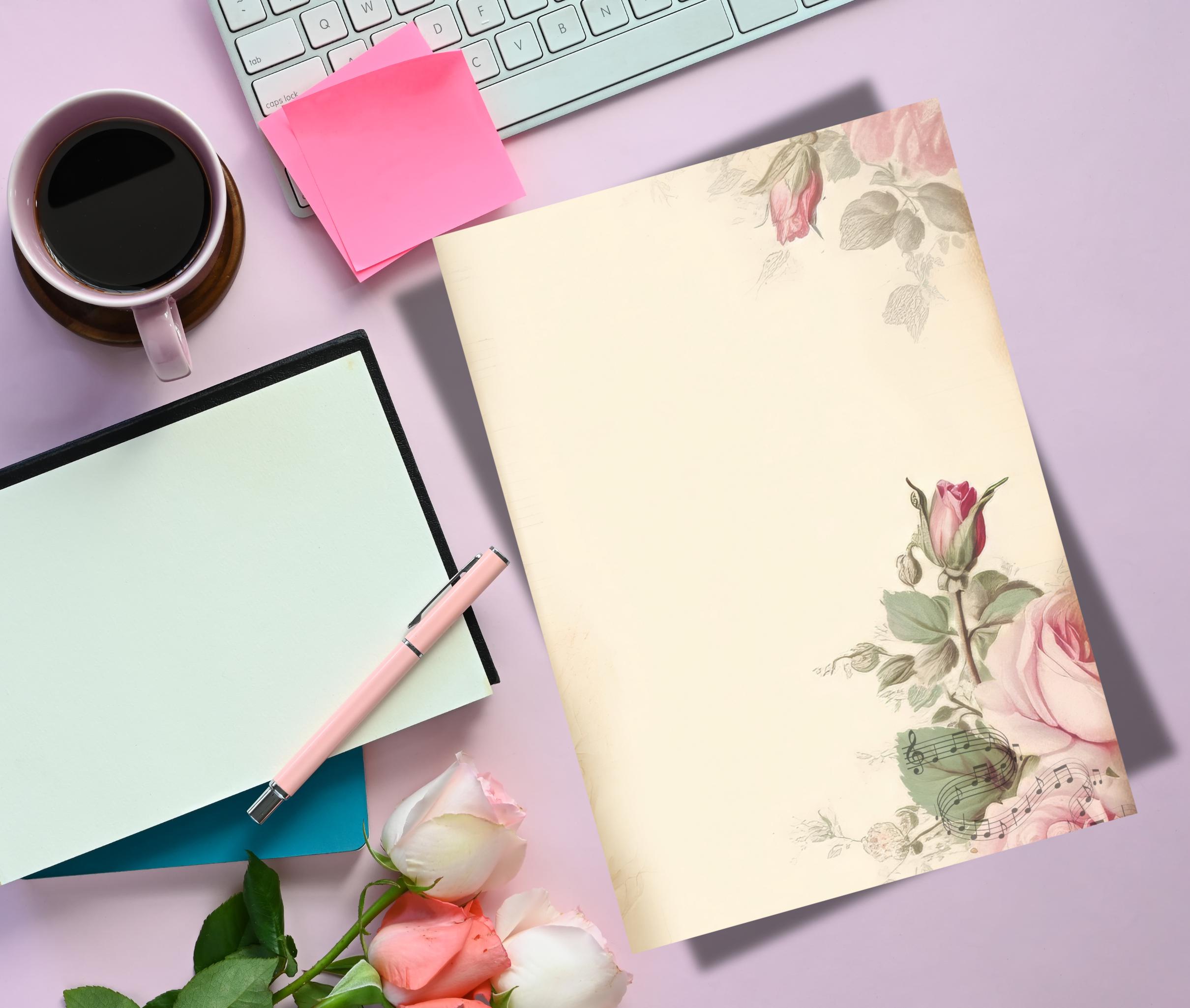 Vintage Paper With Roses Printable Stationery Set-flower Writing Paper ...