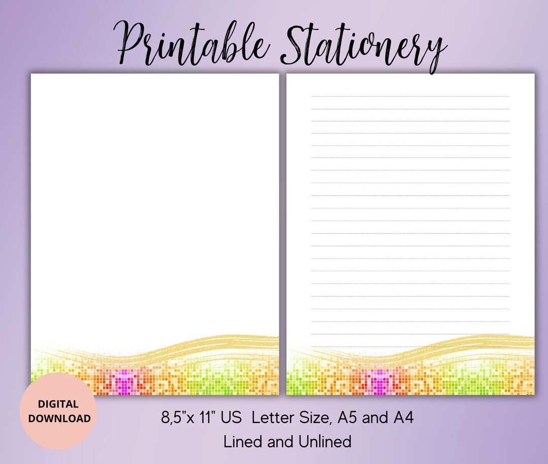 Pixel Style Printable Stationary Set-color Checkerboard Writing Paper ...