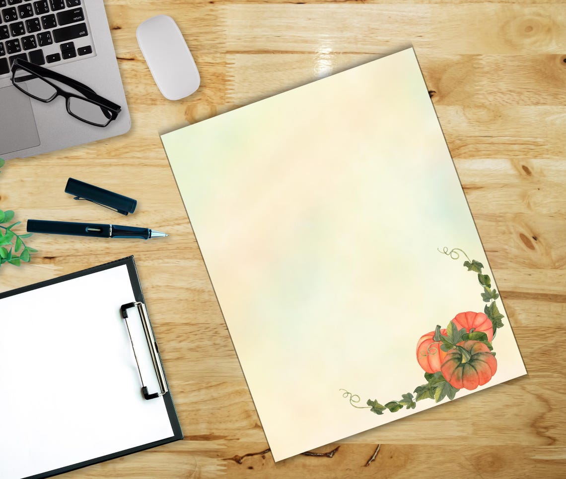 Pumpkin Printable Stationery-fall Pumpkins Writing Paper Set Lined ...