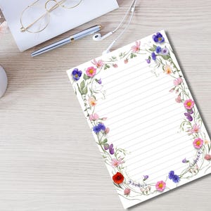Wildflower Printable Stationery Set-flower Writing Paper Unlined Lined ...