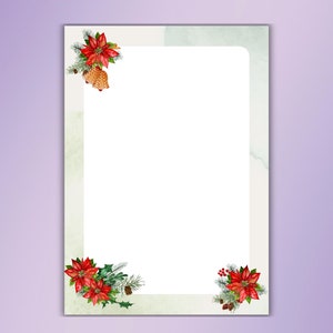 Christmas Poinsettia Printable Stationery-christmas Flower Writing ...