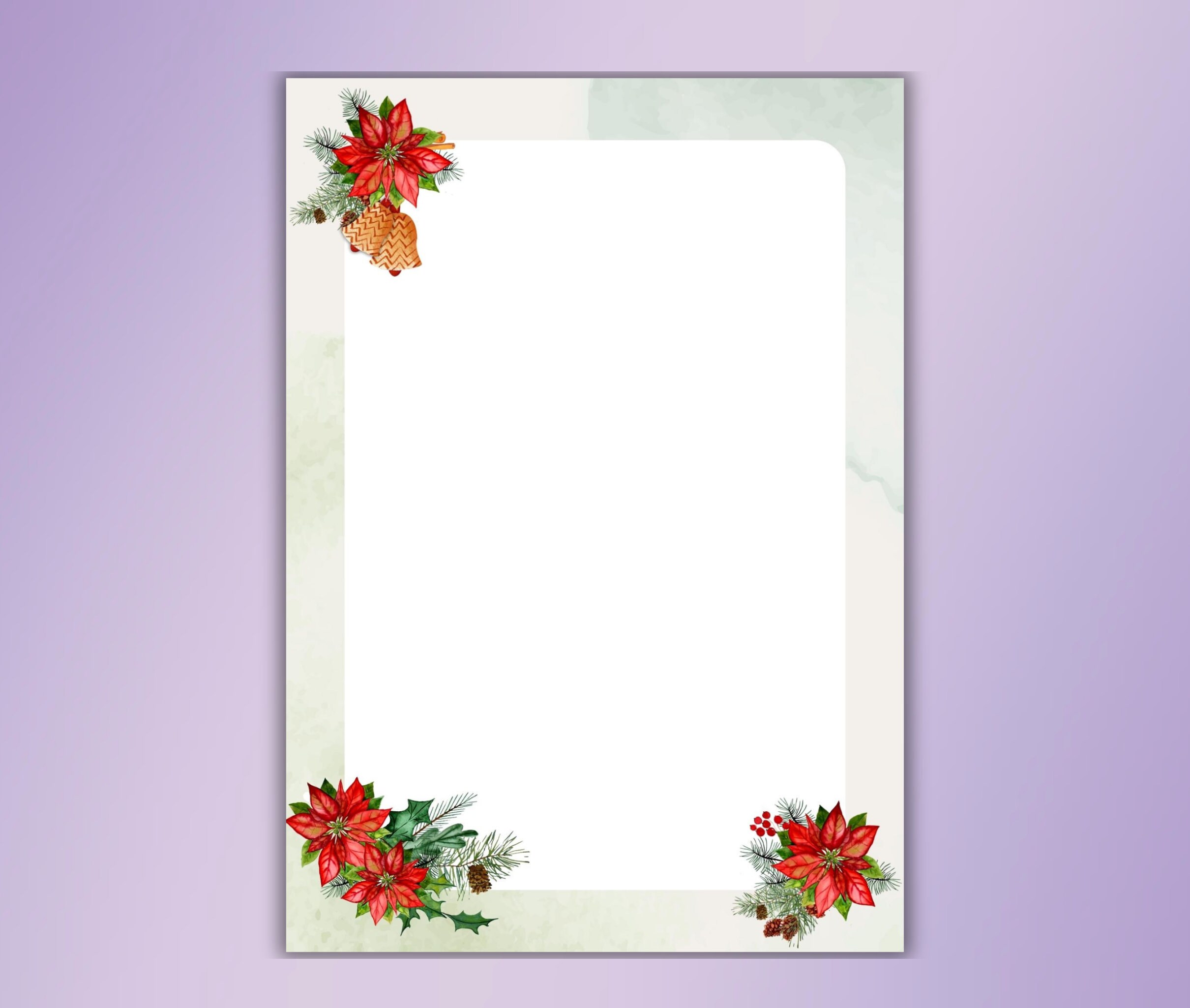 Christmas Poinsettia Printable Stationery-christmas Flower Writing ...
