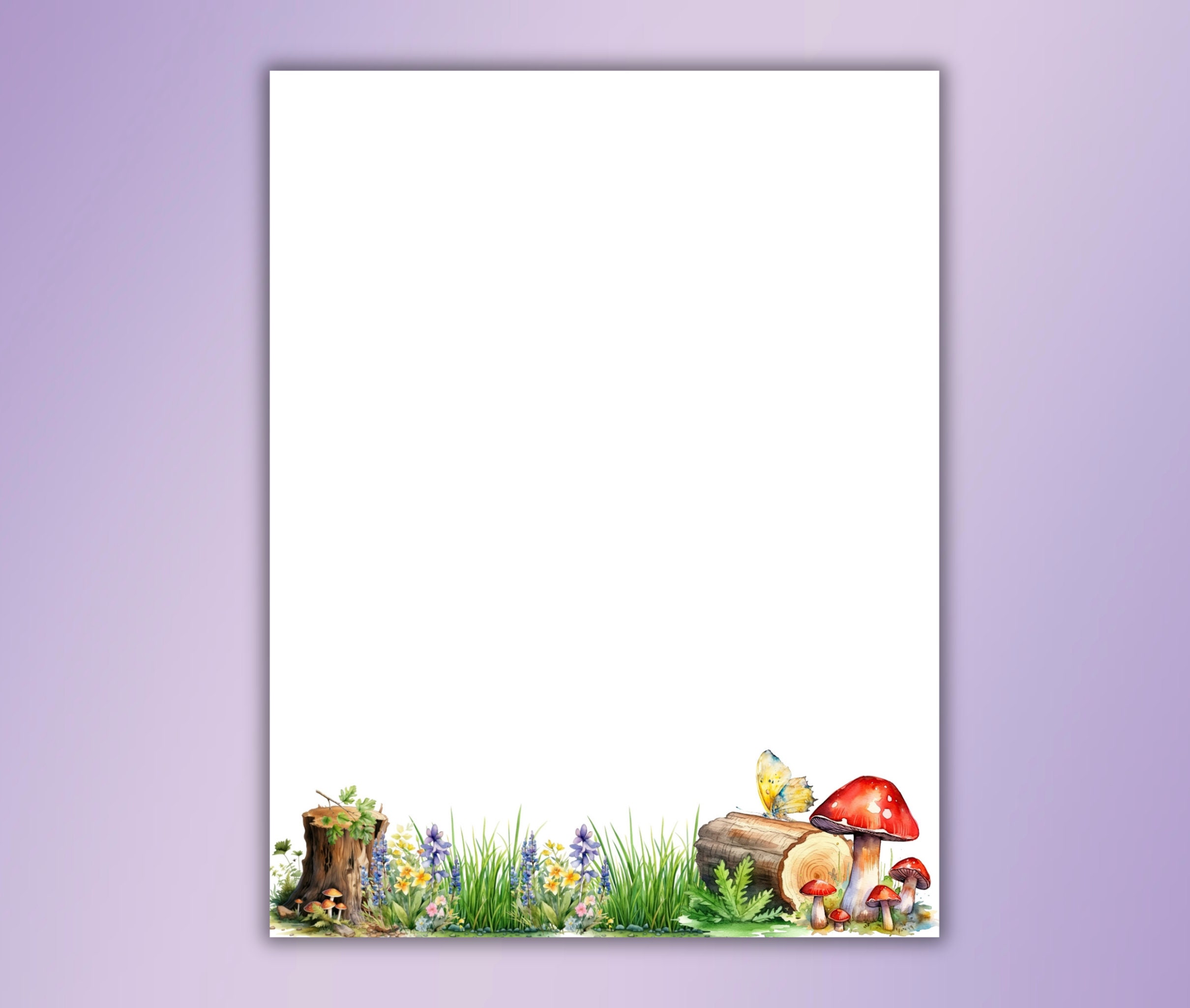 Forest Glade Printable Stationery-mushrooms Stationery-floral Writing ...