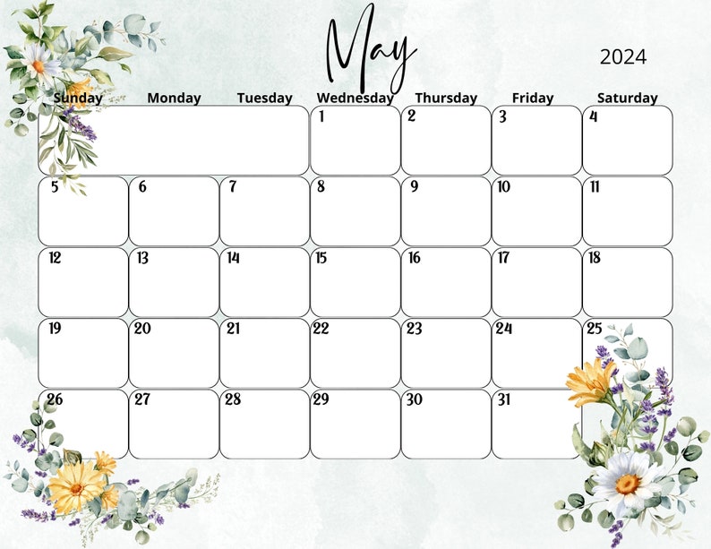 May 2024 Editable Printable Calendar-spring Flower Planner-printable ...